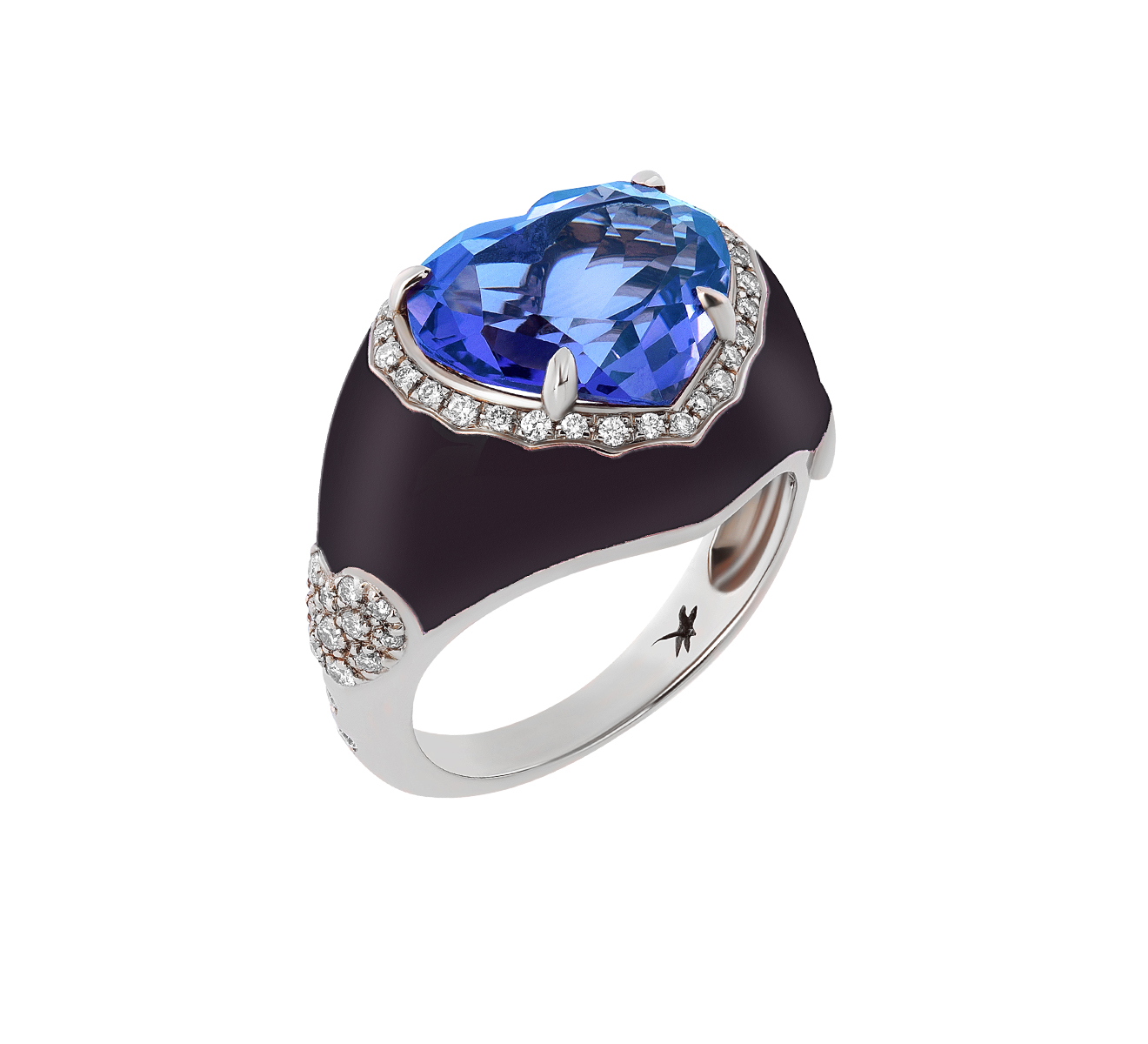 Кольцо CASATO Venus MX-1066TABT-W-BKC16, белое золото, топаз, эмаль ...