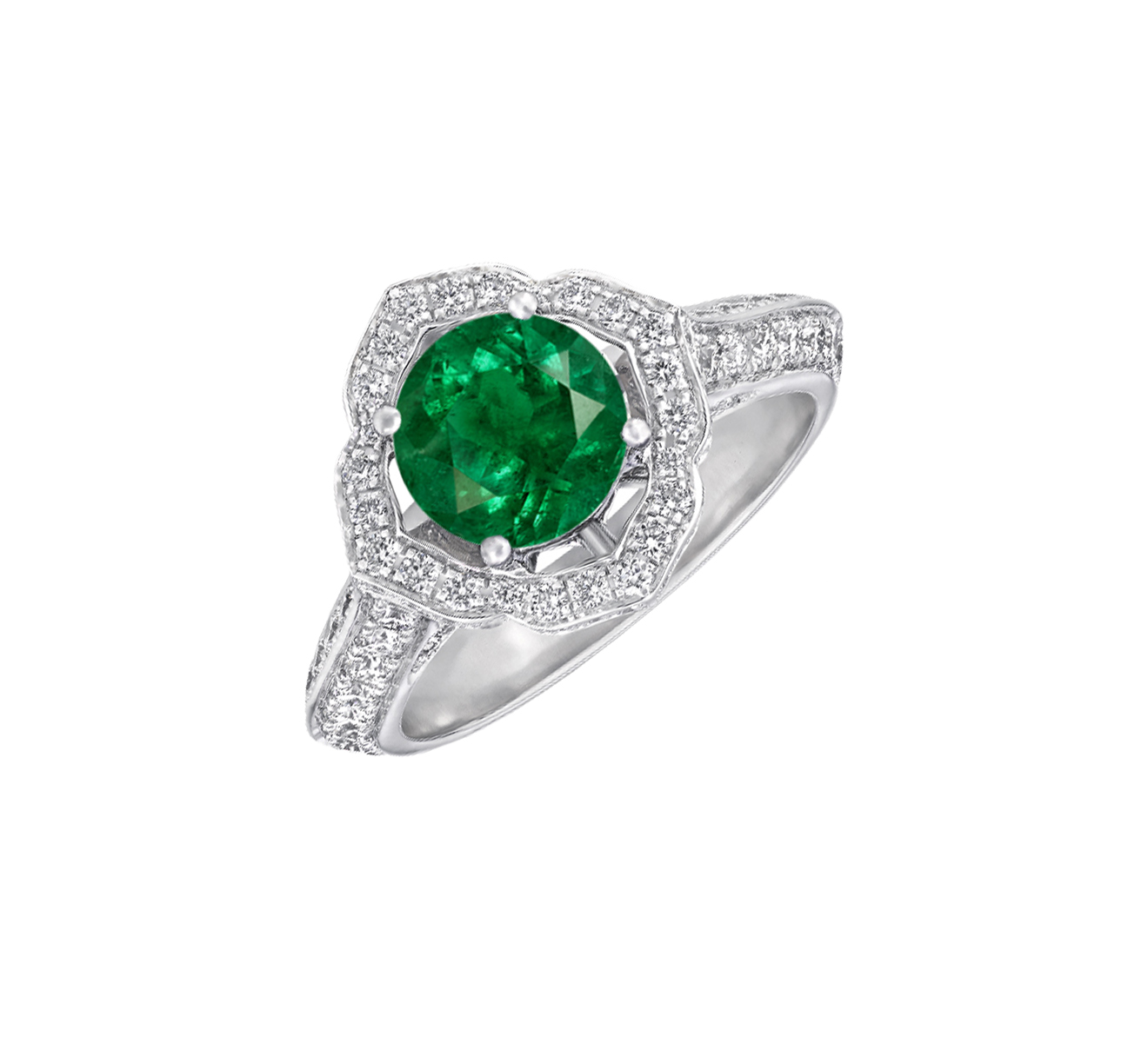 Кольцо Starflower GRAFF Star Flower GR 43191, белое золото, изумруд ...