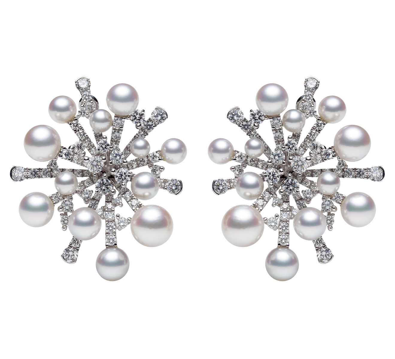 Серьги MIKIMOTO Splash MEQ 10055 ADXW, белое золото, жемчуг, бриллианты ...