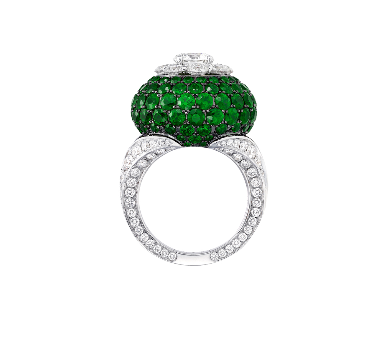 Кольцо GRAFF Cluster RGR 430, белое золото, изумруды, бриллианты | Mercury