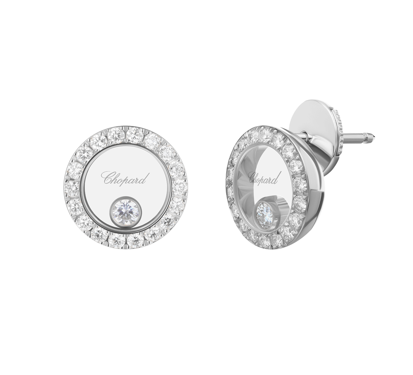 Серьги Icons Round Chopard Happy Diamonds 83A017-1201, белое золото, бриллианты | Mercury