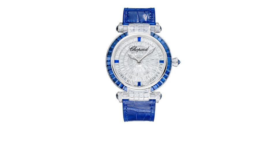 Часы White Gold Pave Diamonds and Sapphires Chopard Imperiale 384240-1005, 40 мм, белое золото ...