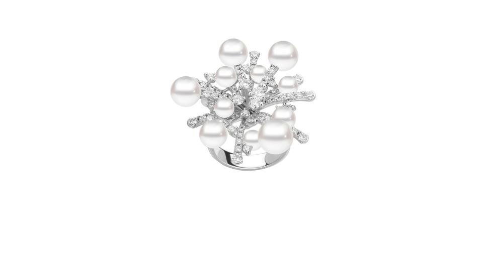 Кольцо MIKIMOTO Splash MRQ 10024 ADXW, белое золото, жемчуг, бриллианты ...